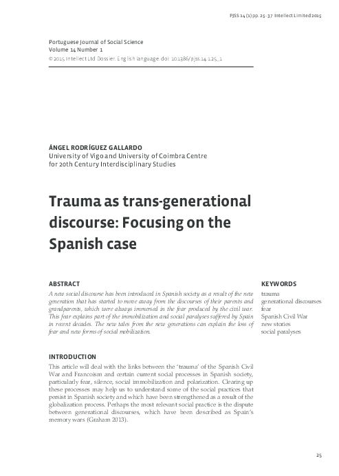 (PDF) Trauma as trans-generational discourse: Focusing on the Spanish case