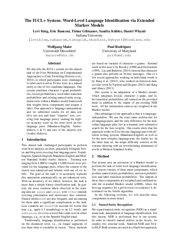 Pdf The Iucl System Word Level Language Identification Via Extended