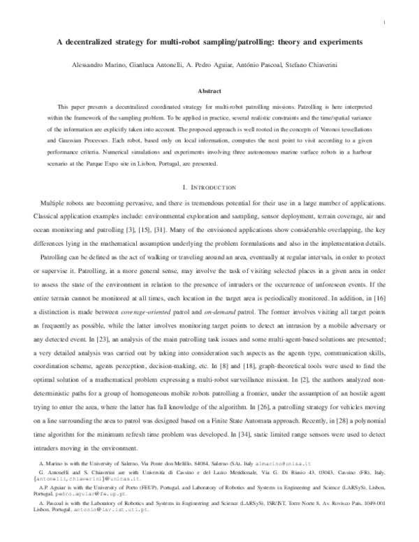 (PDF) Decentralized Multi-Robot Patrolling via Voronoi Sampling