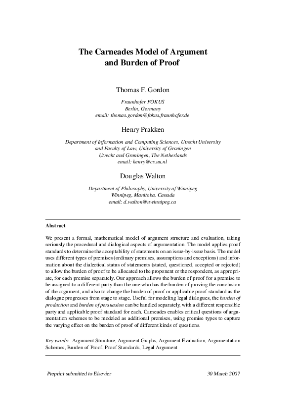 (PDF) The Carneades Model of Argument and Burden of Proof