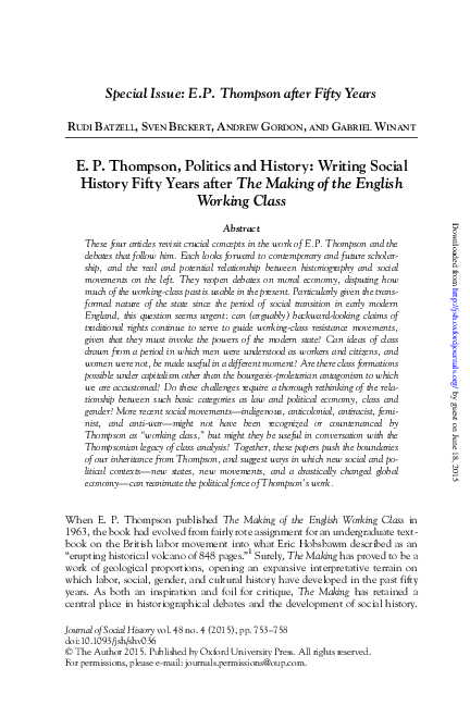 (PDF) E. P. Thompson, Politics and History: Writing Social History ...