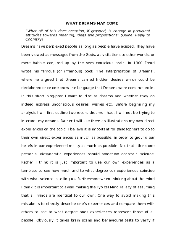 (DOC) What Dreams May Come