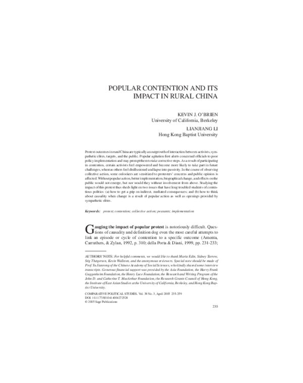 (PDF) Popular Contention and Its Impact in Rural China