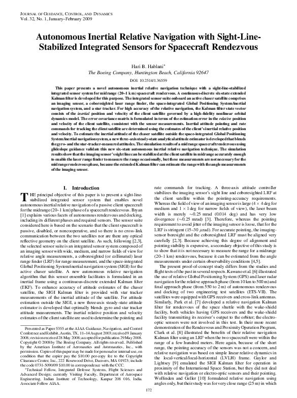 (PDF) Relative Motion Guidance, Navigation and Control for Autonomous Orbital Rendezvous ...