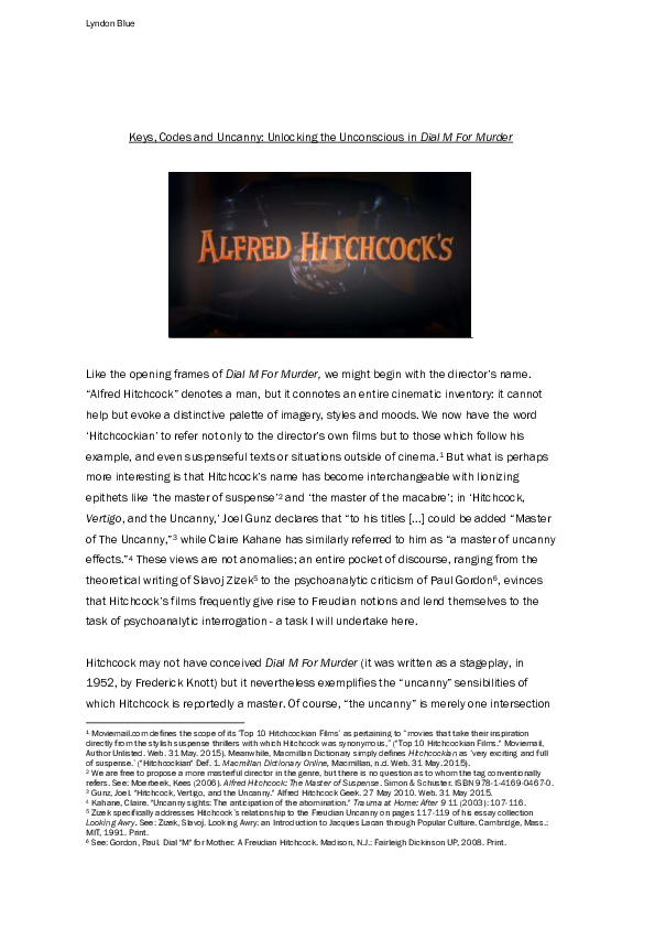 (PDF) Keys, Codes and Uncanny: Unlocking the Unconscious in Hitchcock's ...