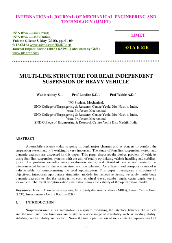 (PDF) MULTI-LINK STRUCTURE FOR REAR INDEPENDENT SUSPENSION OF HEAVY VEHICLE