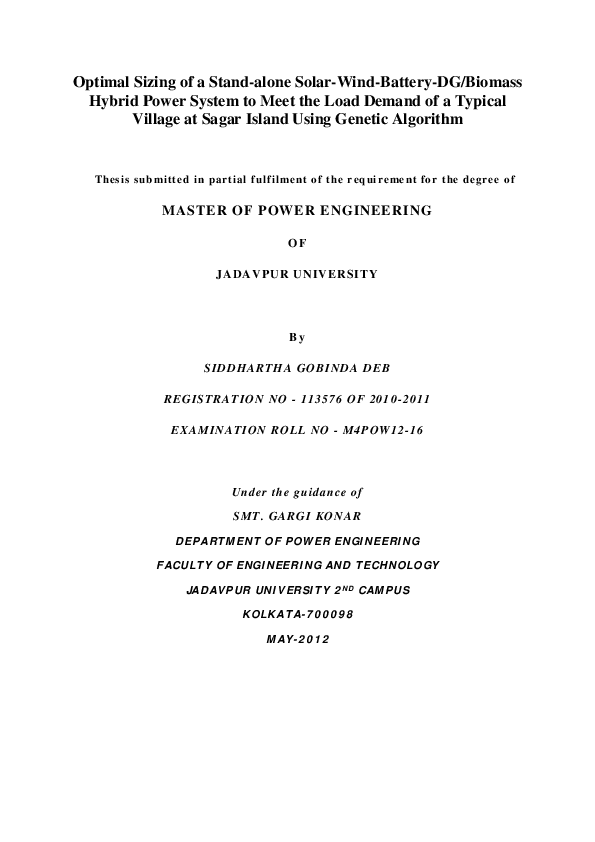 (PDF) Optimal Sizing of a Stand-alone Solar-Wind-Battery-DG/Biomass Hybrid Power System to Meet ...