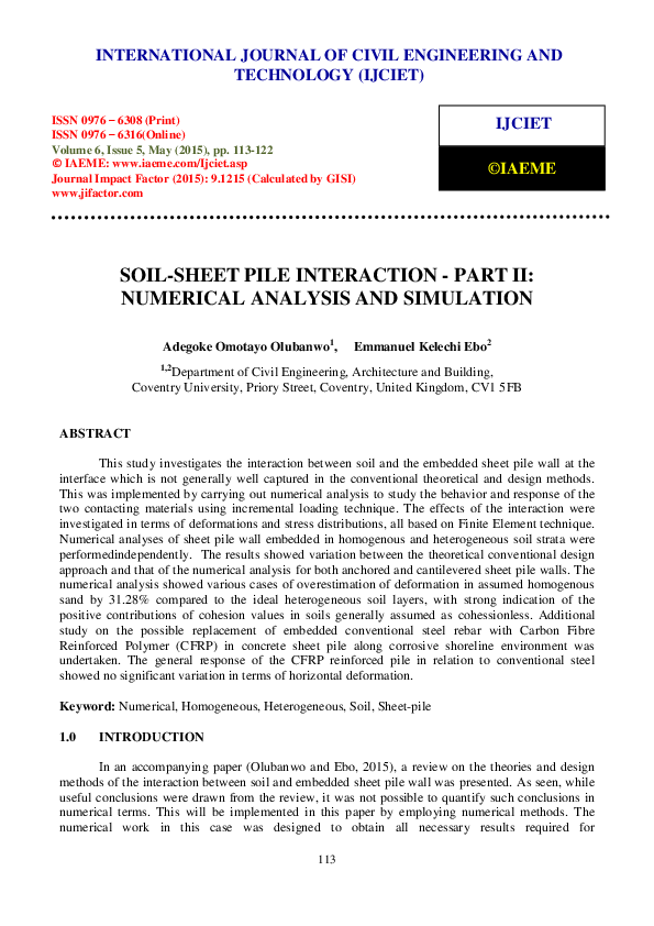 (PDF) SOIL-SHEET PILE INTERACTION - PART I: A REVIEW OF THEORIES AND DESIGN METHODS