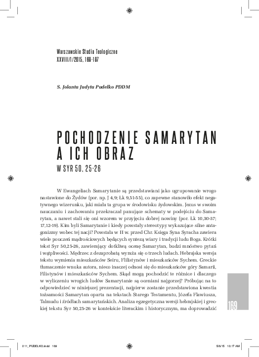 (PDF) Pochodzenie Samarytan a ich obraz w Syr 50,25-26 / The Origin of ...