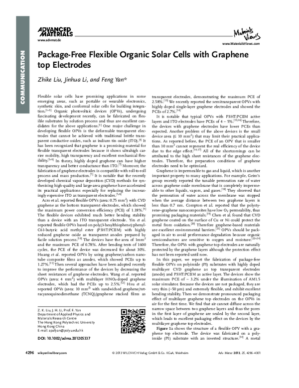 (PDF) Package-Free Flexible Organic Solar Cells with Graphene top ...