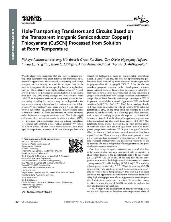 (PDF) Hole-Transporting Transistors and Circuits Based on the Transparent Inorganic ...