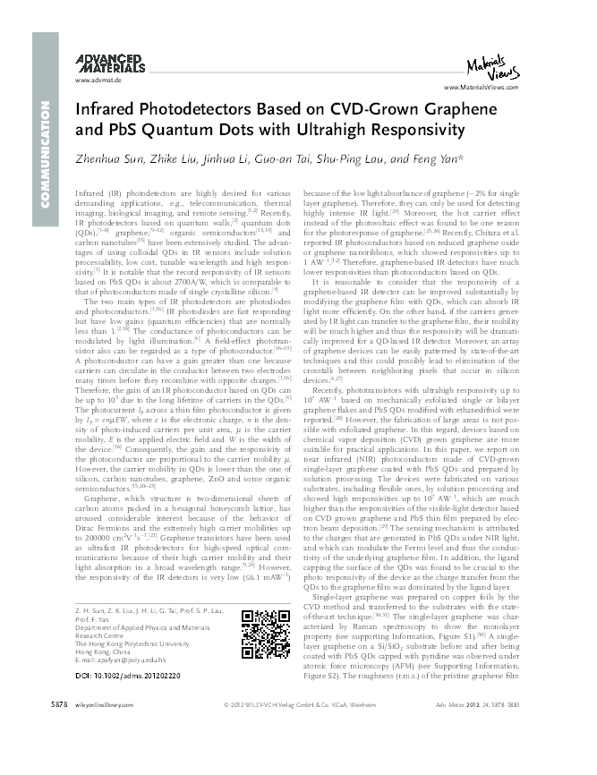 (PDF) Infrared Photodetectors Based on CVD-Grown Graphene and PbS ...