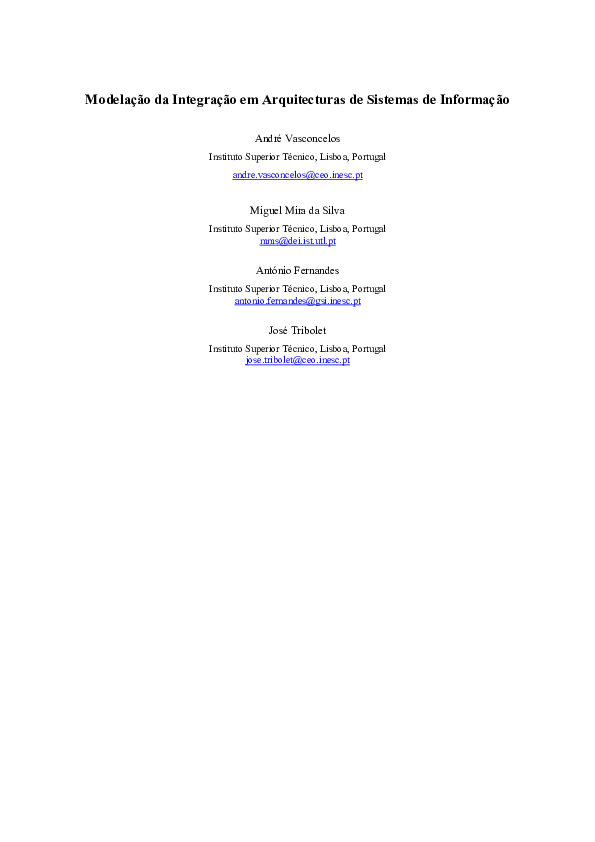 (PDF) Modelação da Integração em Arquitecturas de Sistemas de ...