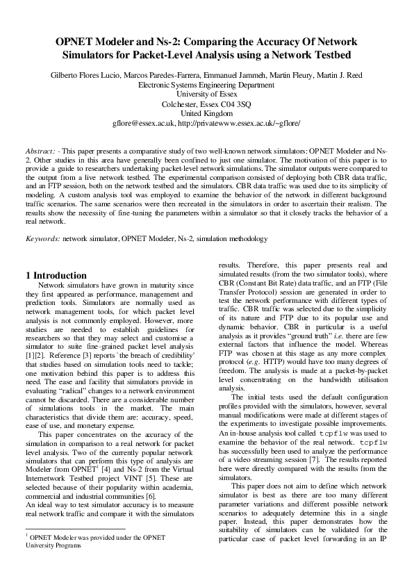 (PDF) OPNET Modeler and Ns2: Comparing the Accuracy Of Network Simulators for Packet-Level ...