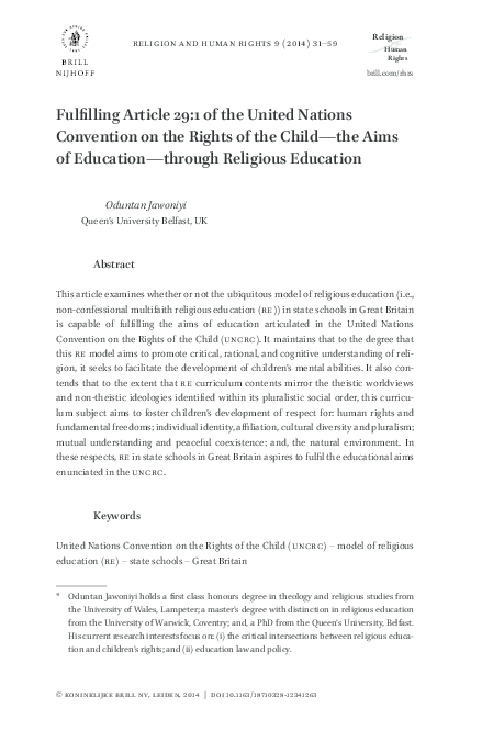 (PDF) Fulfilling Article 29:1 of the United Nations Convention on the ...