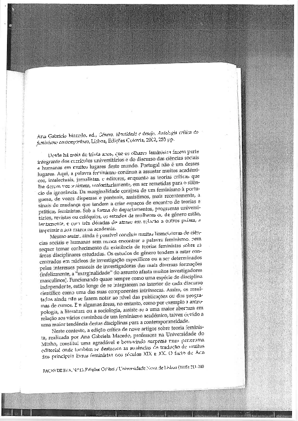Recensão do livro "Género, identidade e desejo. Antologia crítica do ...