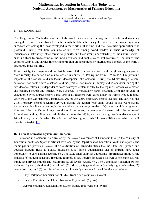 (PDF) Mathematics Education in Cambodia Today and National Assessment ...