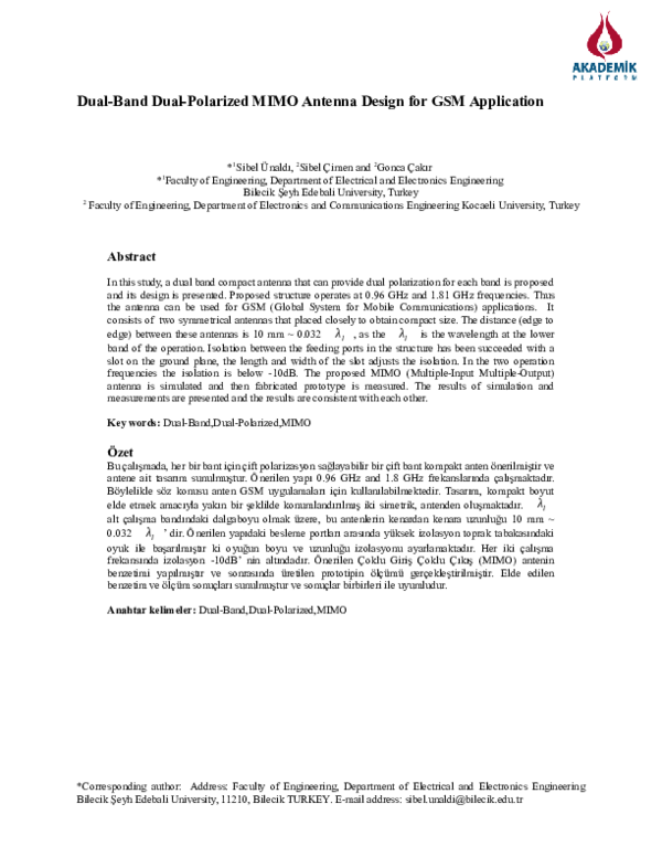 Doc Dual Band Dual Polarized Mimo Antenna Design For Gsm Application