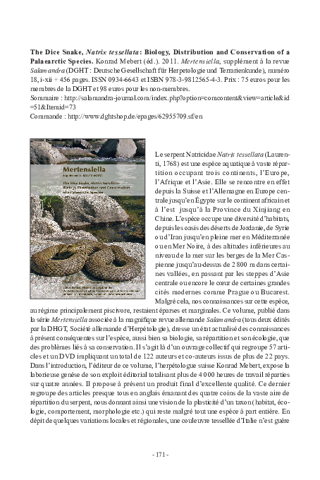 (PDF) Book Review: The Dice Snake, Natrix tessellata: Biology ...