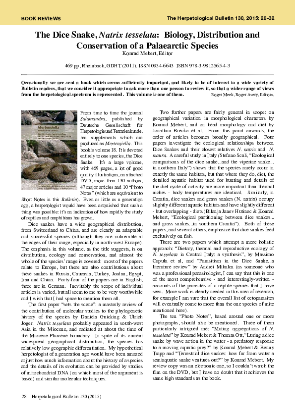 (PDF) Book Review: The Dice Snake, Natrix tesselata: Biology ...