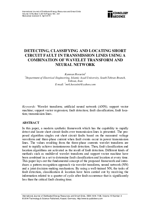 Pdf Detecting Classifying And Locating Short Circuit Fault In Transmission Lines Using A