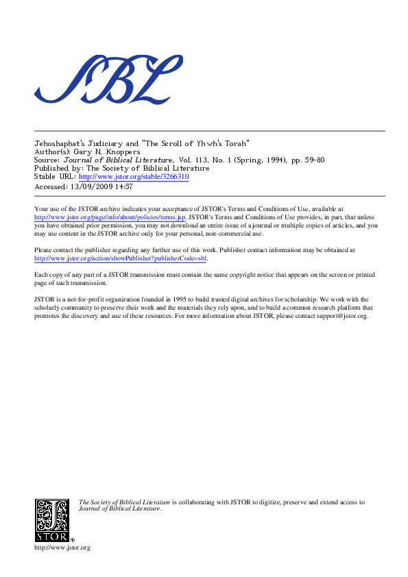 (PDF) Jehoshaphat's Judiciary and the Scroll of YHWH's Torah