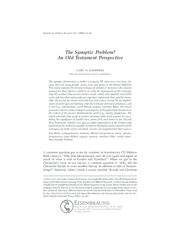 (PDF) The Synoptic Problem: An Old Testament Perspective