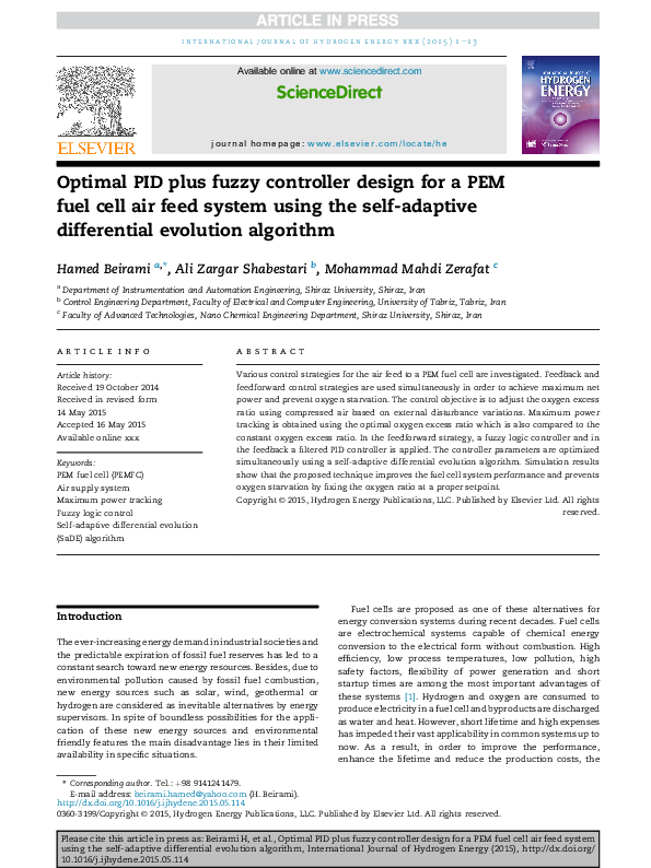 (PDF) Optimal PID plus fuzzy controller design for a PEM fuel cell air feed system using the ...
