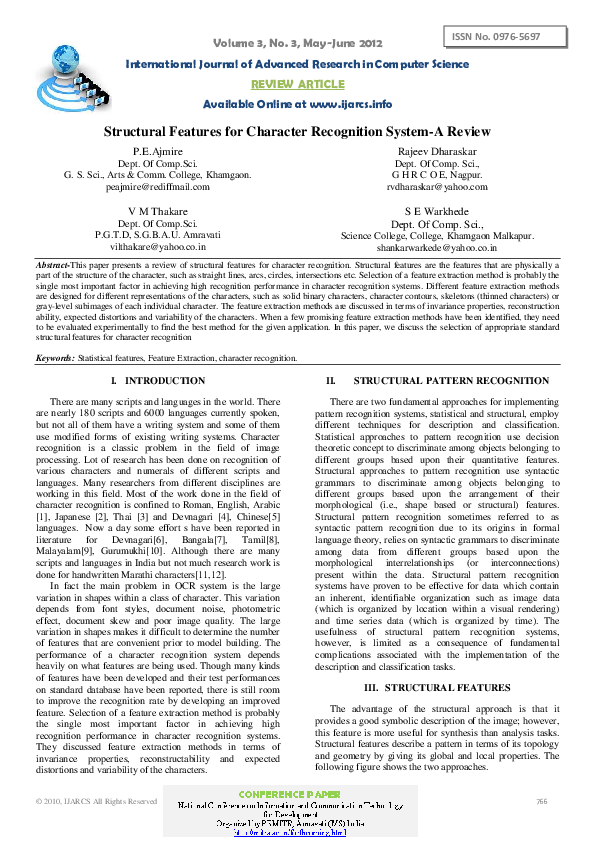 (PDF) Structural Features for Character Recognition System-A Review