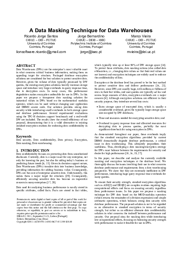 (PDF) A Data Masking Technique for Data Warehouses