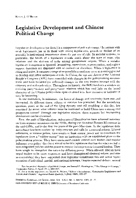 (PDF) Legislative Development and Chinese Political Change