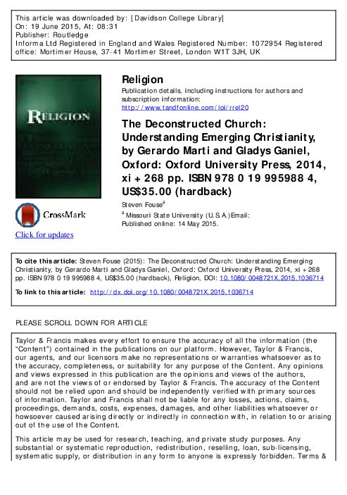 (PDF) BOOK REVIEW - The Deconstructed Church: Understanding Emerging Christianity - Religion