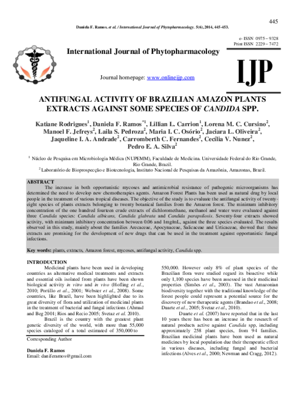 (PDF) ANTIFUNGAL ACTIVITY OF BRAZILIAN AMAZON PLANTS EXTRACTS AGAINST SOME SPECIES OF CANDIDA SPP.