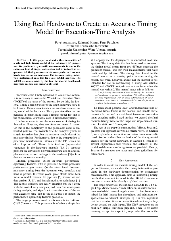 Pdf Using Real Hardware To Create An Accurate Timing Model For Execution Time Analysis