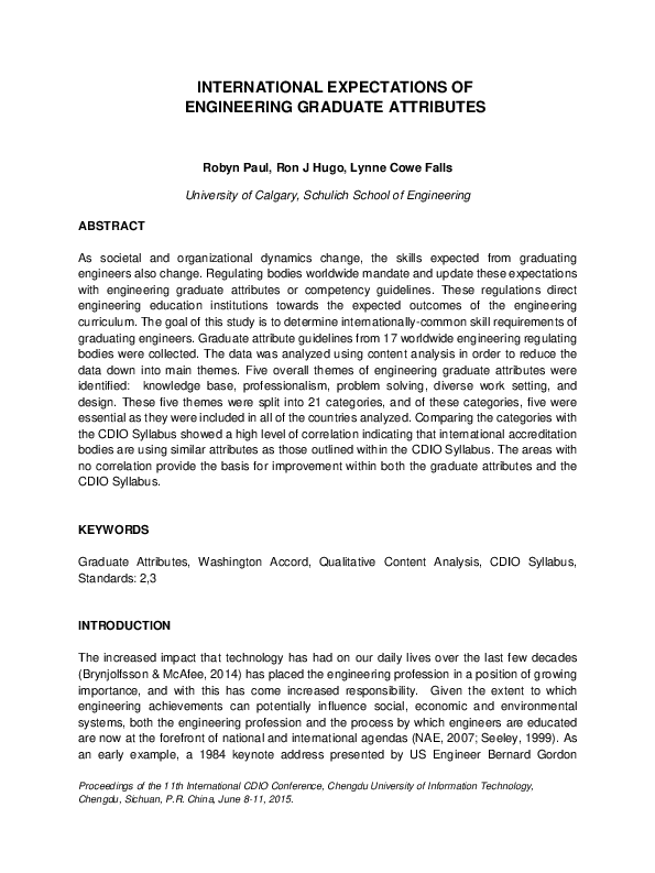 (PDF) International Expectations of Engineering Graduate Attributes