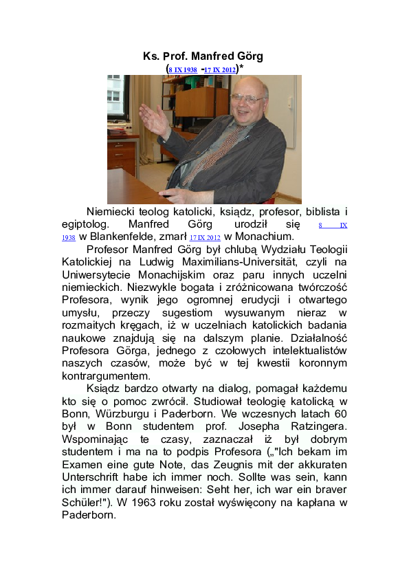 (DOC) Obituary of professor Manfred Görg