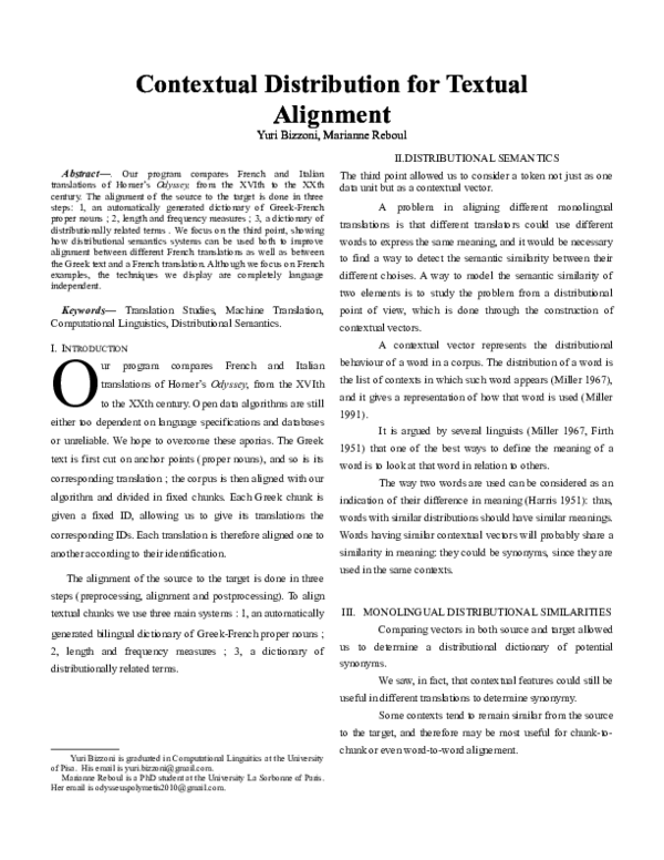 Contextual Distribution for Textual Alignment