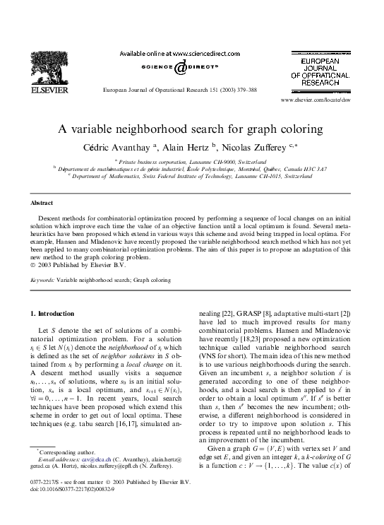 (PDF) A variable neighborhood search for graph coloring
