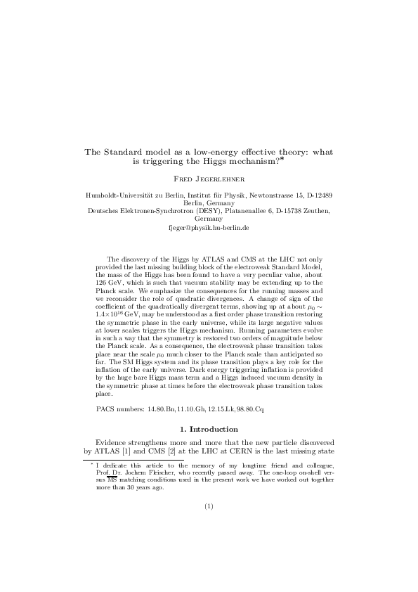 (PDF) The Standard model as a low-energy effective theory: what is ...