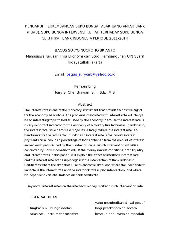 (DOC) Pengaruh perkembangan suku bunga PUAB, Intervensi Rupiah ...