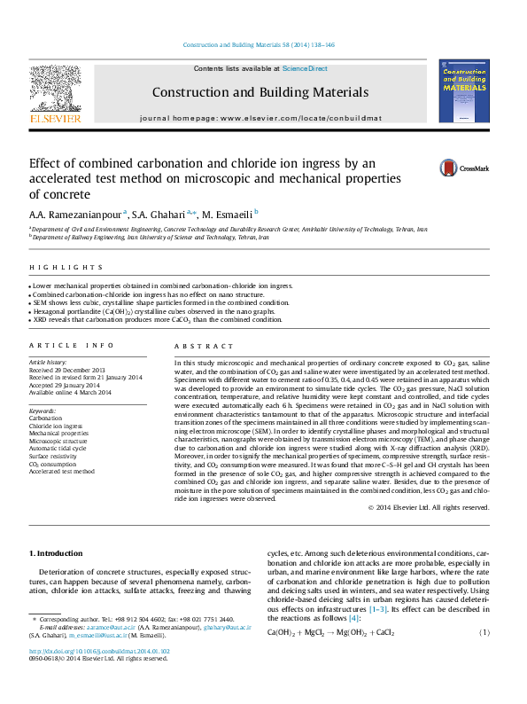 (PDF) Effect of combined carbonation and chloride ion ingress by an ...