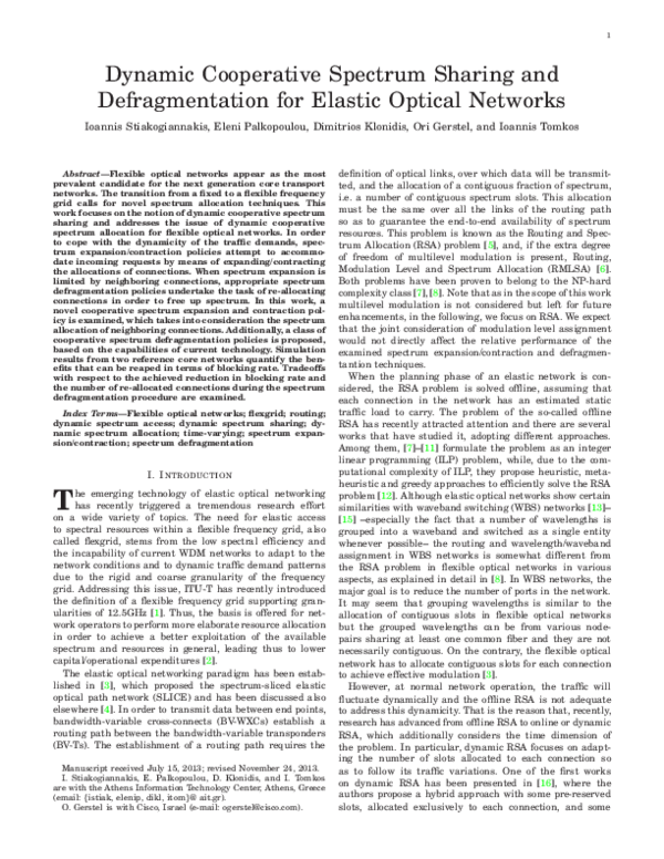 (PDF) Dynamic cooperative spectrum sharing and defragmentation for elastic optical networks
