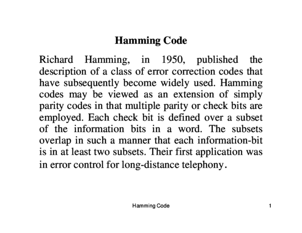 Pdf Hamming Code Hamming Code