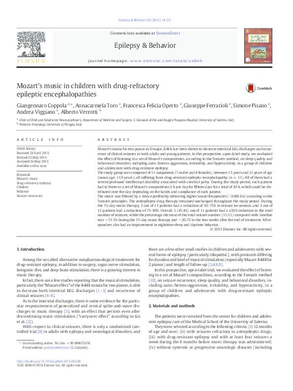 (PDF) Mozart's music in children with drug-refractory epileptic ...
