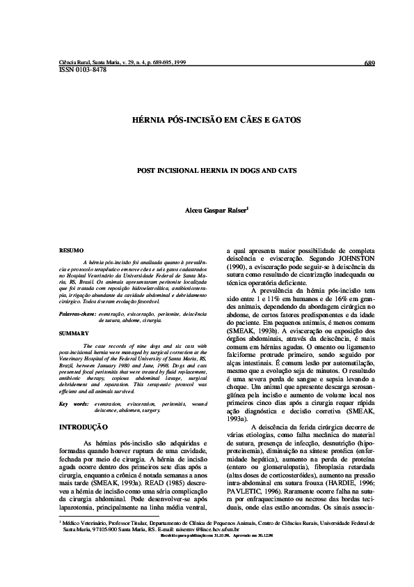 (PDF) POST INCISIONAL HERNIA IN DOGS AND CATS