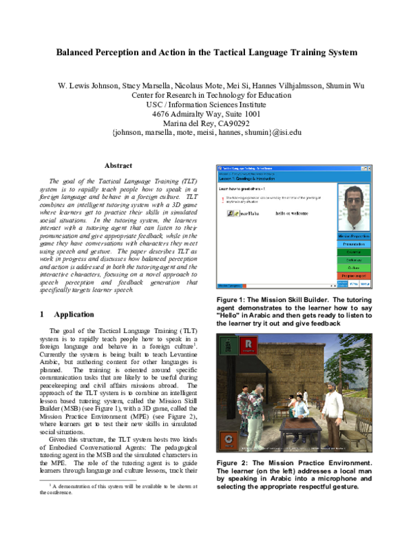 (PDF) Balanced perception and action in the tactical language training ...