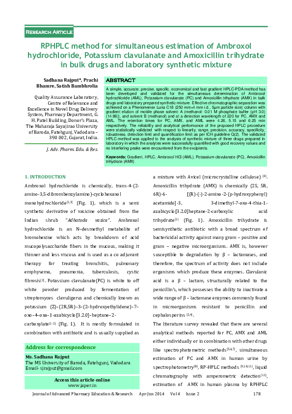 (PDF) RPHPLC method for simultaneous estimation of Ambroxol ... (PDF) RPHPLC method for simultaneous estimation of Ambroxol ...