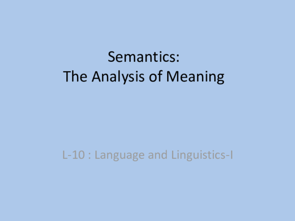 (PDF) Semantics: The Analysis of Meaning