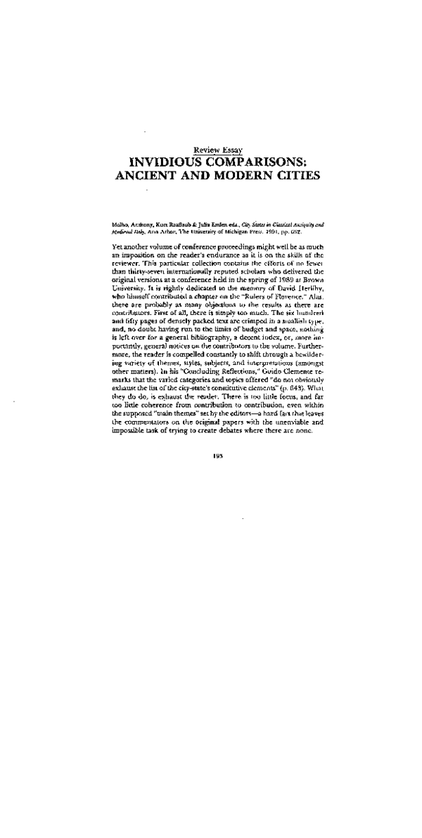 (PDF) Invidious Comparisons: Ancient and Modern Cities