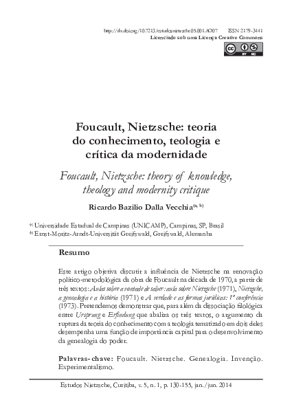 (PDF) Foucault, Nietzsche theory of knowledge, theology and modernity ...